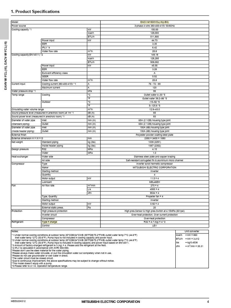 EACV-M1500YCL-N Product Specs | PDF | Building Engineering | Mechanical Engineering