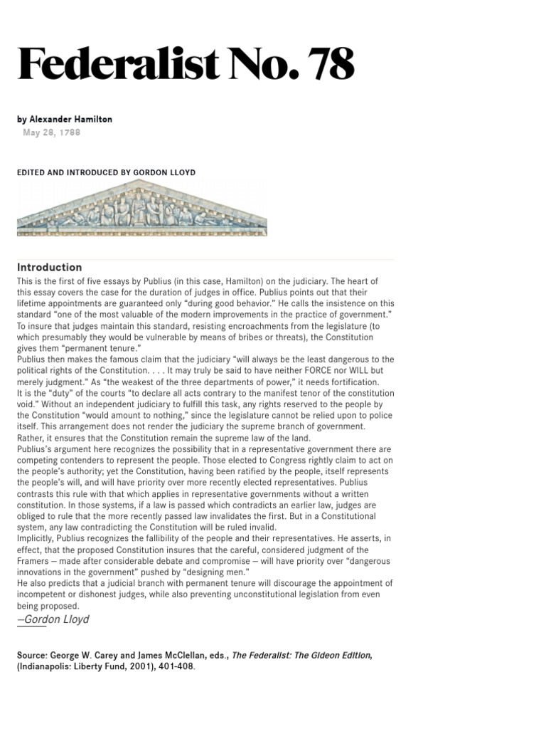 Federalist No. 78 Annotations, Organizer & Questions | PDF | The ...