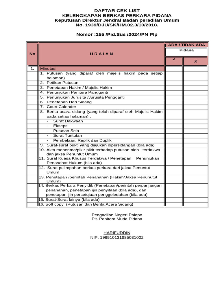 Cek List Kelengkapan Berkas Pidana | PDF