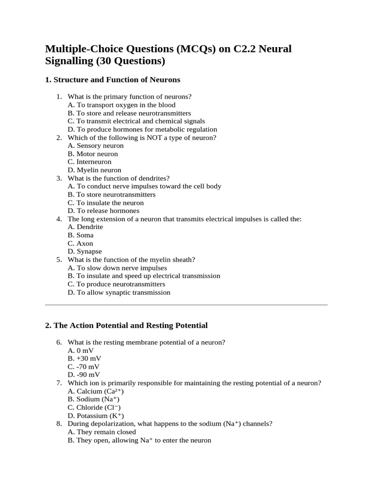 C2.2 Neural Signalling Paper 1 and 2 Revision MS | PDF | Chemical Synapse | Action Potential