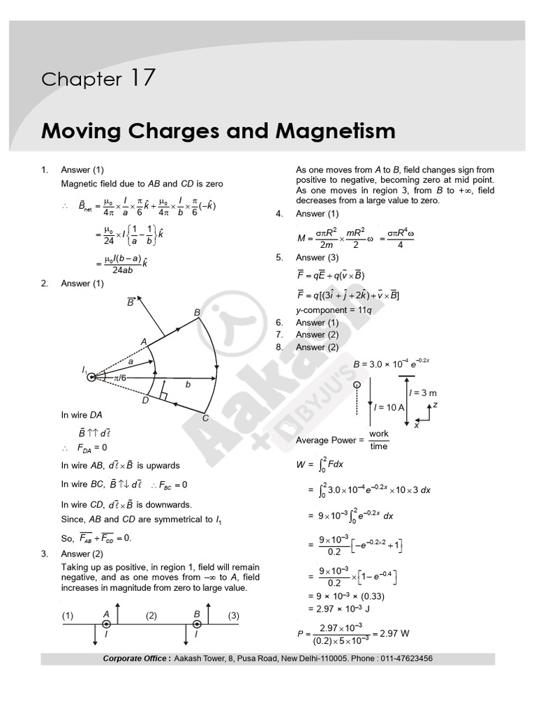 P Sol Ch-17 Moving Charges and Magnetism | PDF | Physics | Physical ...
