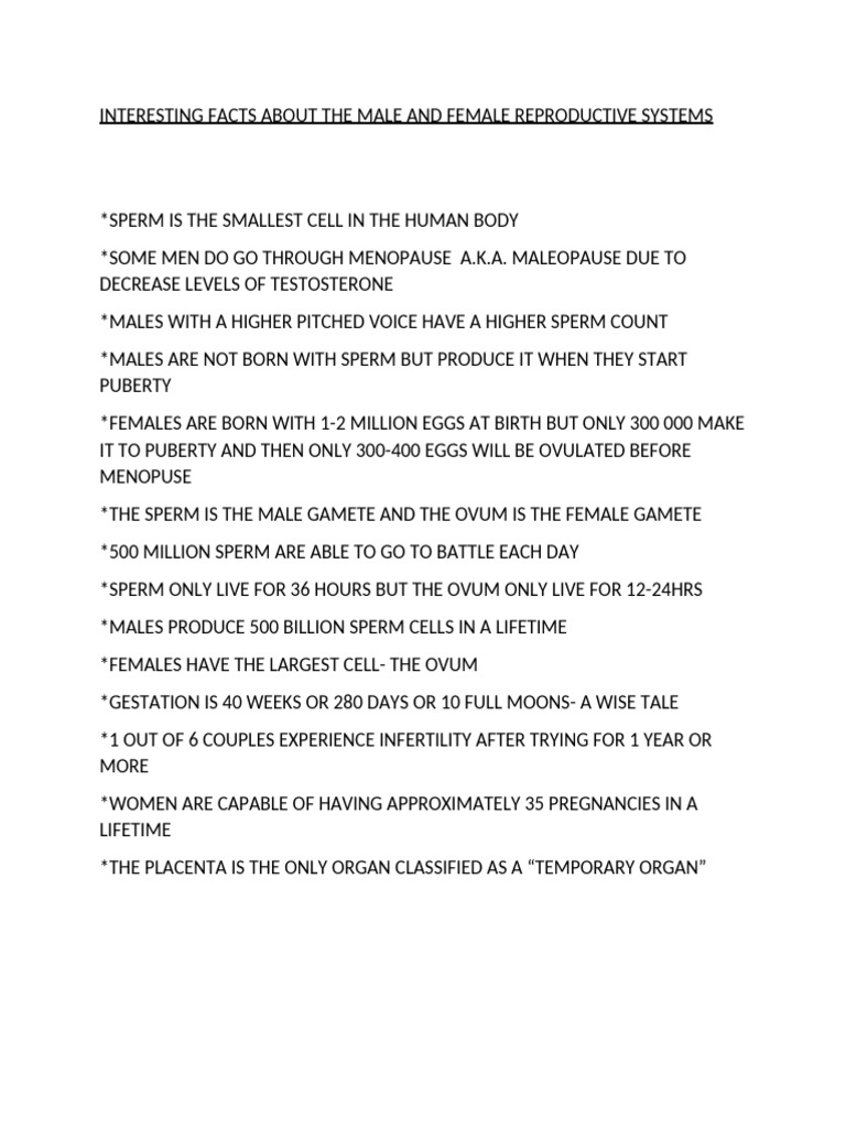 Key Facts on Male and Female Reproduction | PDF