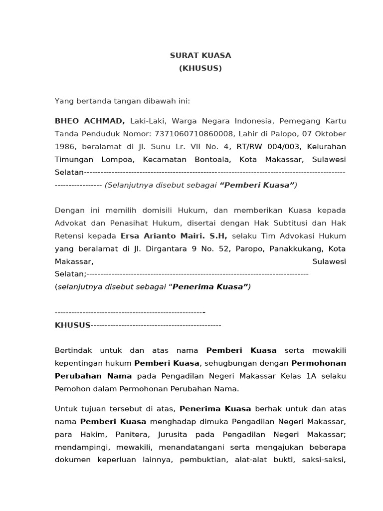 Surat - Kuasa - Bheo Achmad | PDF