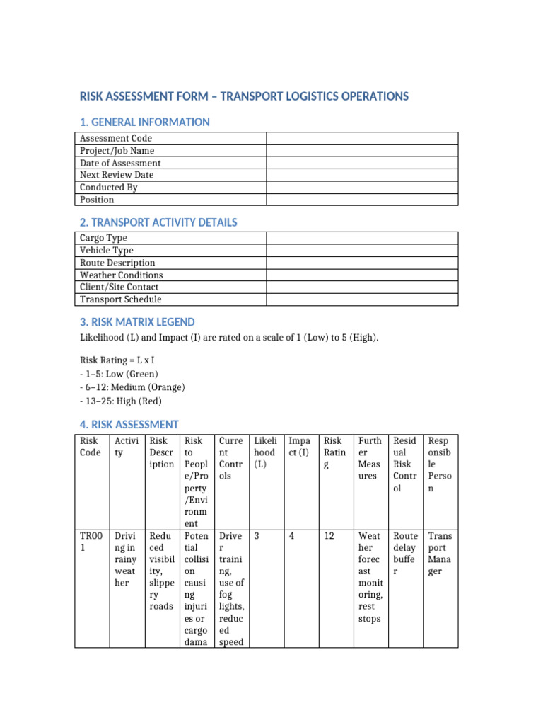 Full Risk Assessment Transport Logistics | PDF | Service Industries ...
