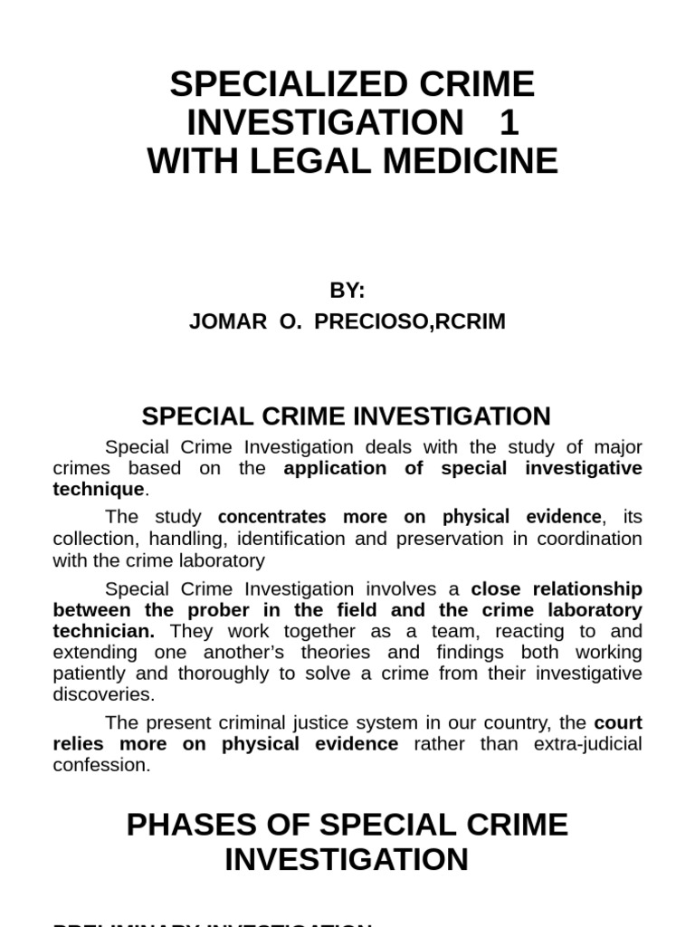 Specialized Crime Investigation Guide | PDF | Murder | Death