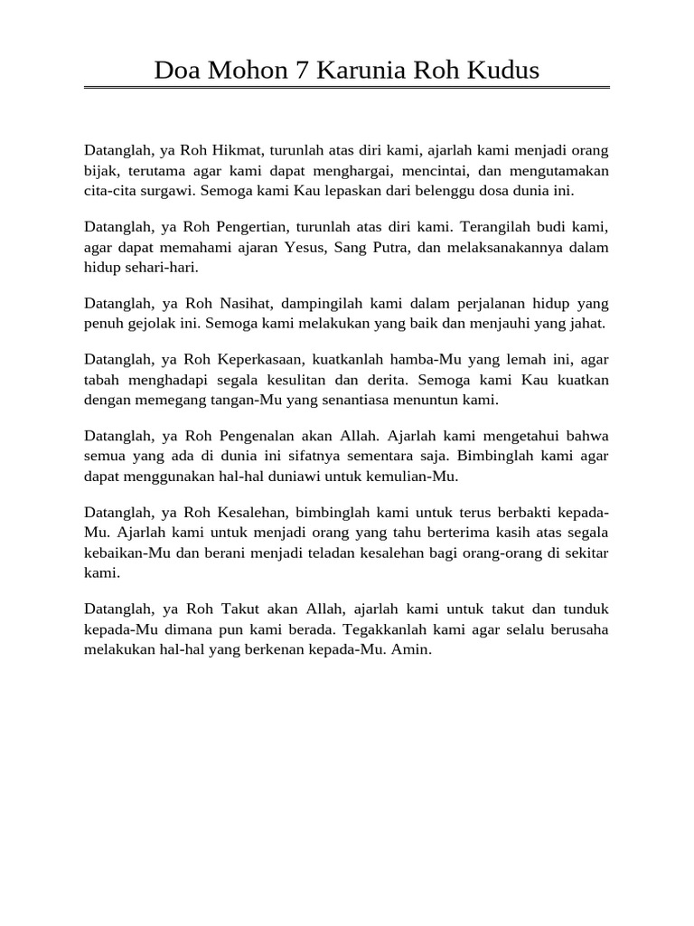 Doa Mohon 7 Karunia Roh Kudus | PDF