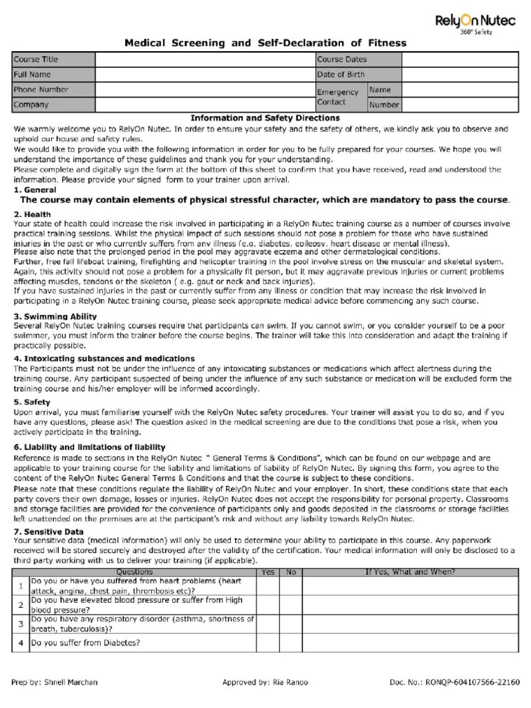 Medical Screening Form - 2022-Transformed | PDF