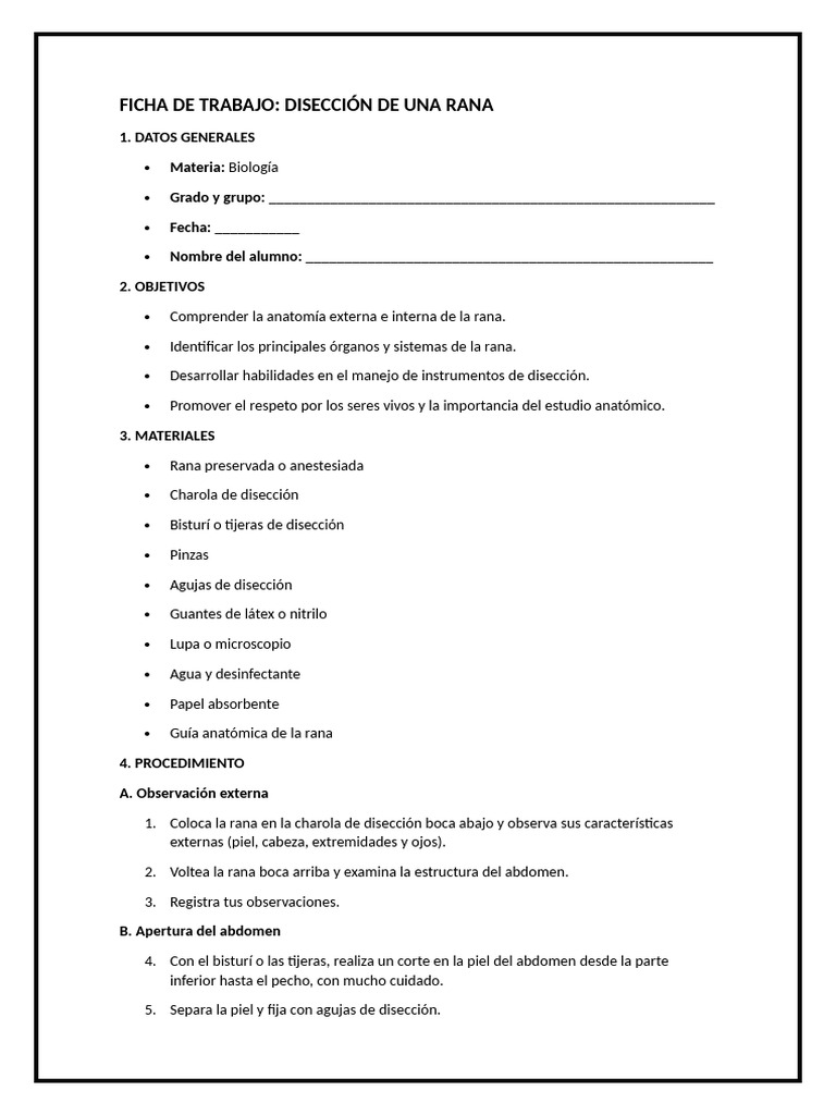 Disección de Rana: Guía Práctica | PDF | Anatomía | Abdomen