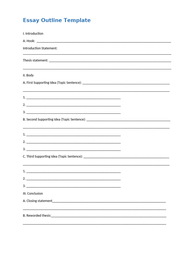 Essay Outline Template | PDF