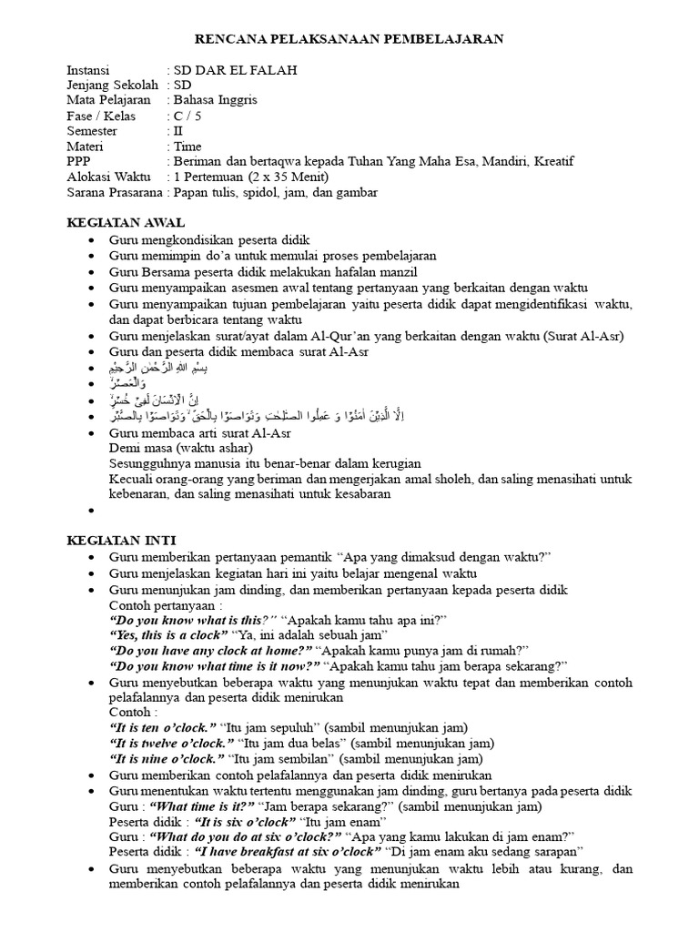 RPP 1 Pertemuan (Kelas 5) | PDF