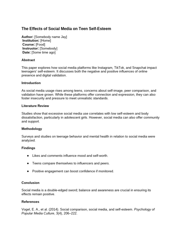 The Effects of Social Media On Teen Self-Esteem | PDF