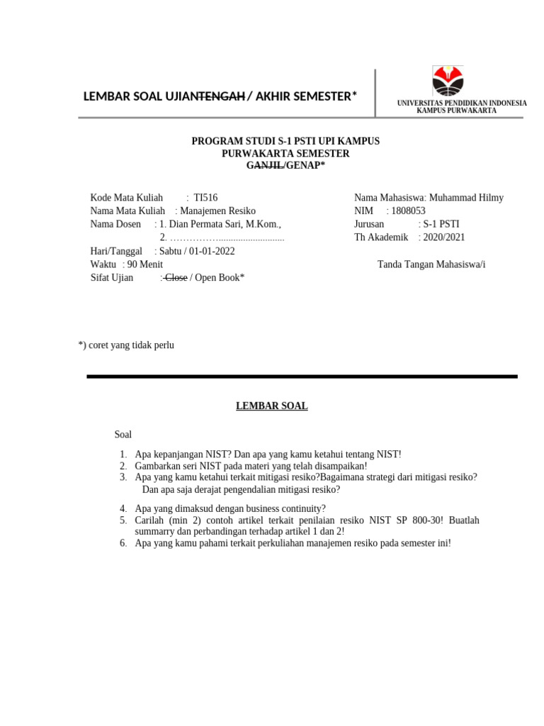 UAS Perbaikan MR Hilmy Almuyassar | PDF