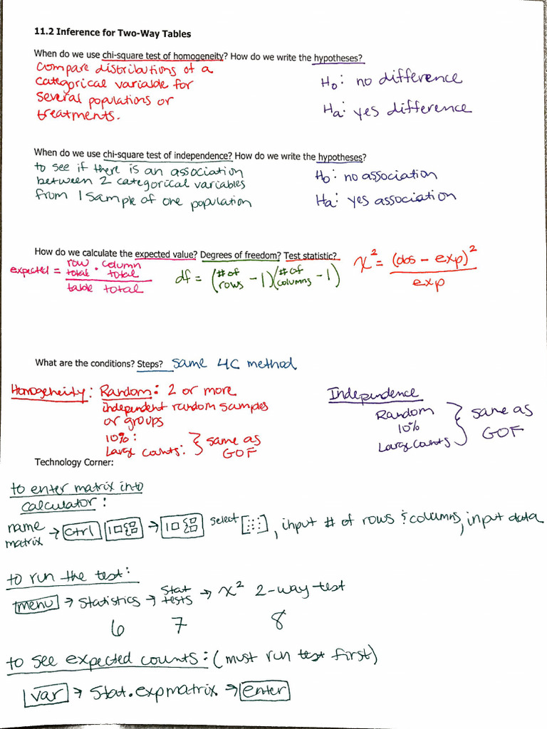 AP STATS NOTES 11-2 (Filled in With Examples) | PDF