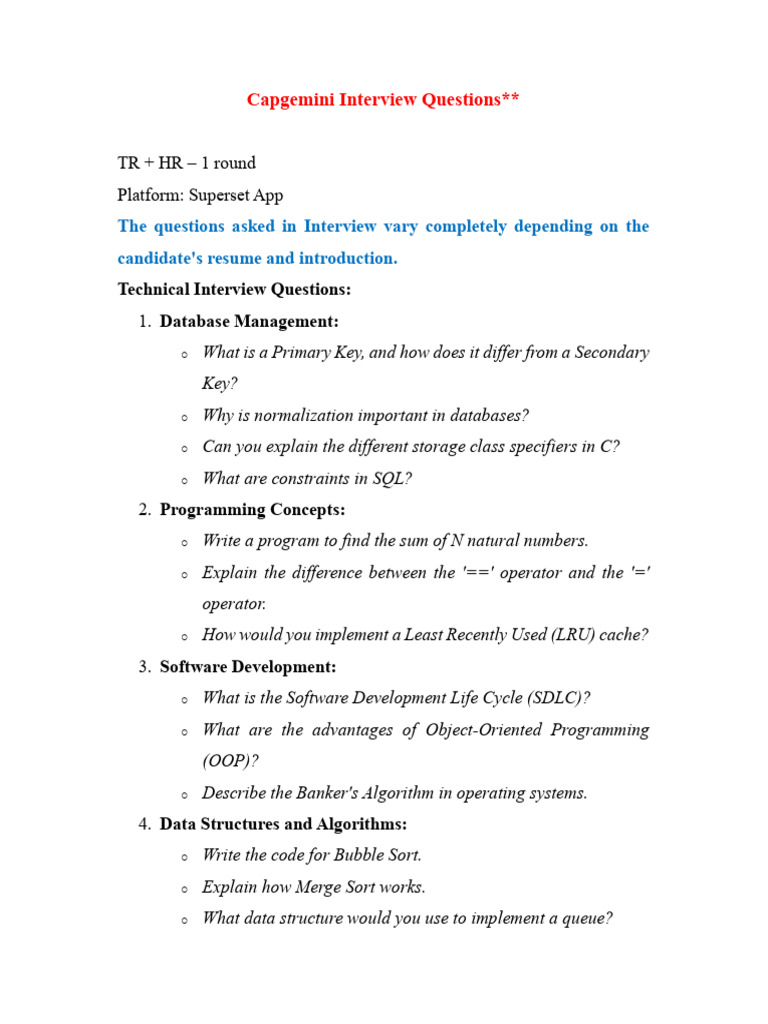 Capgemini Interview Questions | PDF | Software Engineering | Information Technology