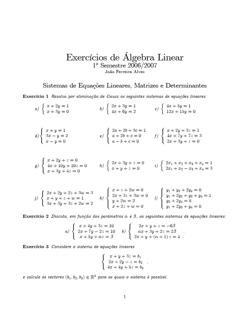Exercicios de Algebra Linear 1 o Semestr | PDF