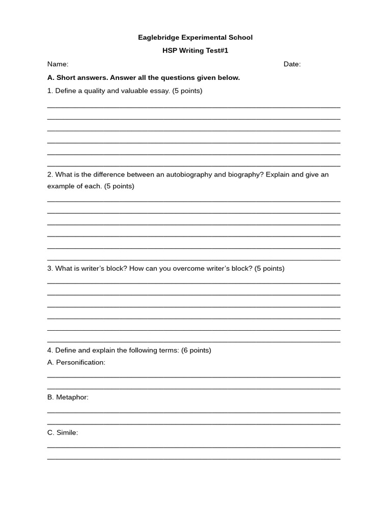 HSP Writing Test | PDF