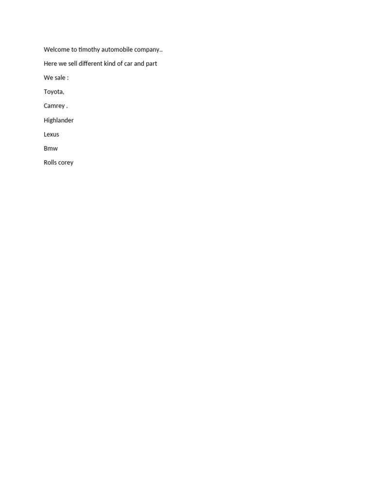 Welcome To Timothy Automobile Company.. Here We Sell Different Kind of ...