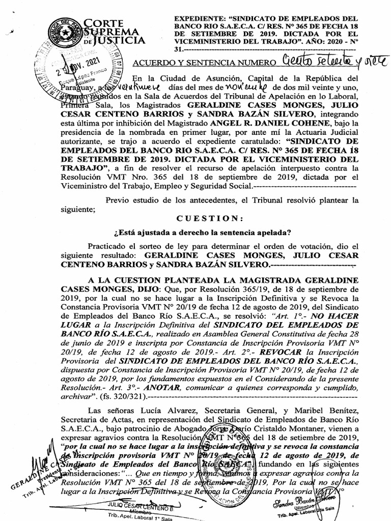 002 - Jurisprudencia Inscripcion de Sindicato Ante VMT | PDF | Organización Internacional del ...