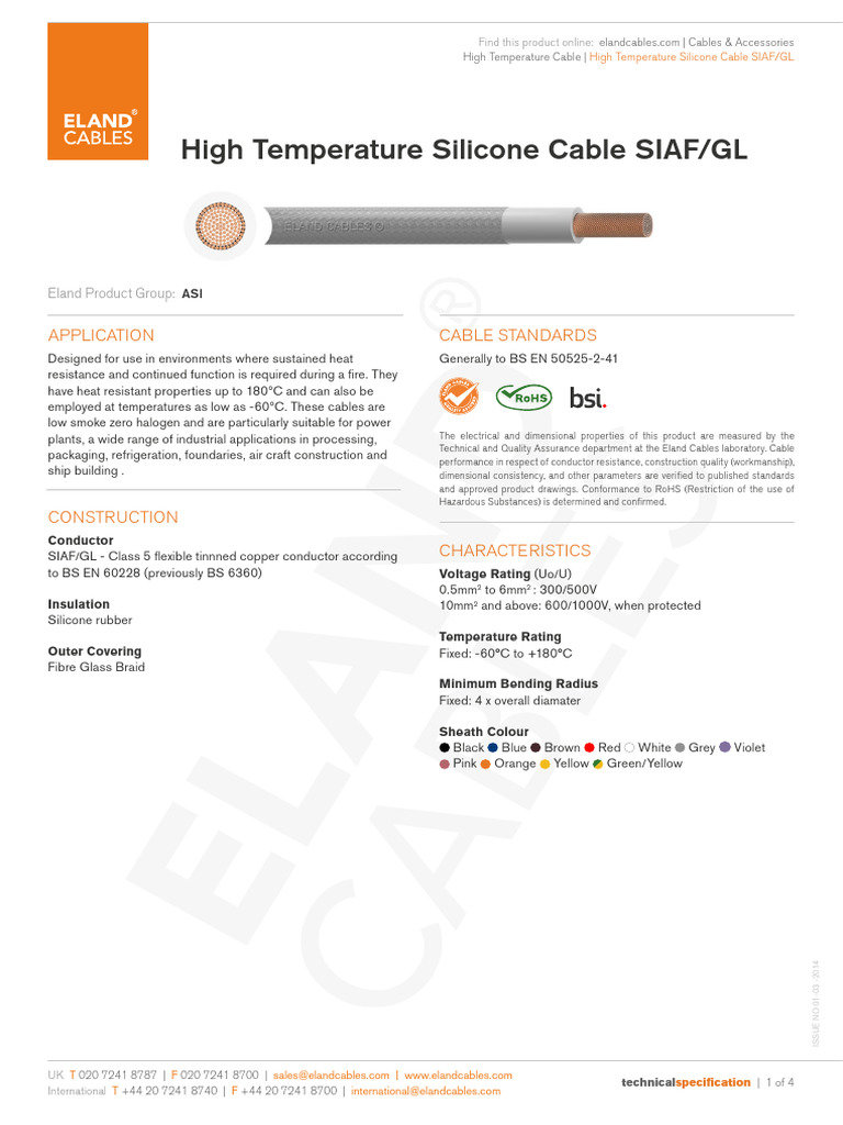 High Temperature Silicone Cable SIAF/GL | PDF | Insulator (Electricity ...