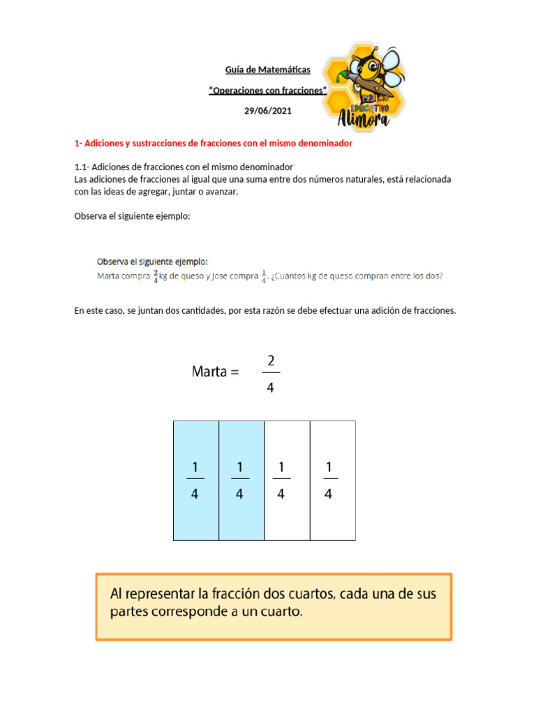Guía de Suma y Resta de Fracciones | PDF | Sustracción | Matemáticas