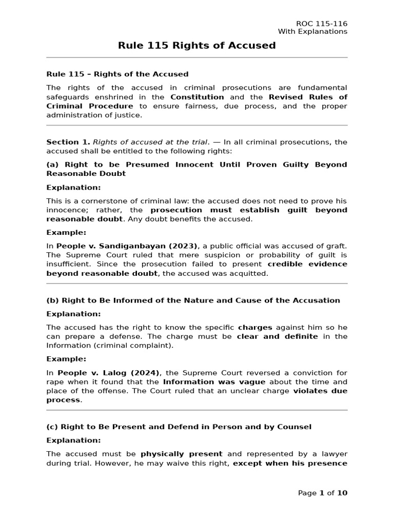 6 ROC Rule 115 116 With Explanations | PDF | Plea | Reasonable Doubt