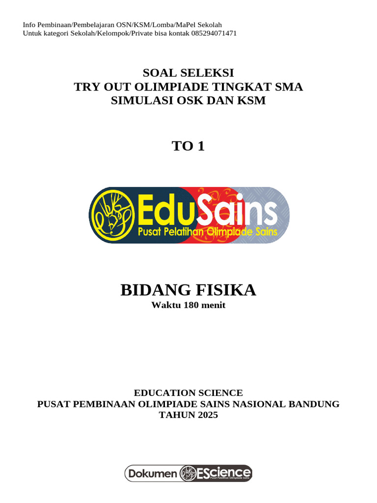 FISIKA SOAL TO OSN SMA (1) Cover-Soal-Lembar Jawaban | PDF