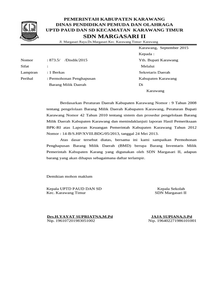 Surat Permohonan Penghapusan BMD | PDF