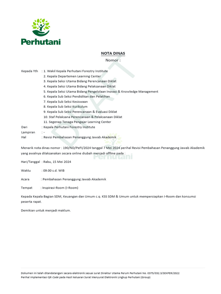 Draft Undangan Rapat PJA | PDF