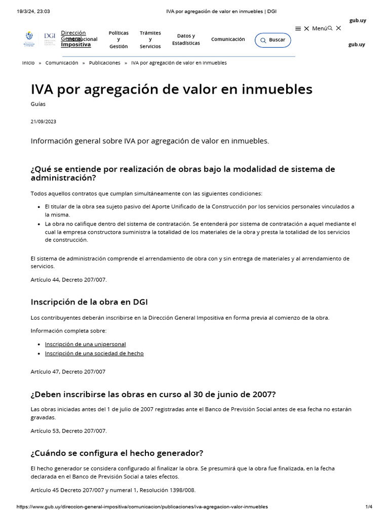 IVA Por Agregación de Valor en Inmuebles - DGI | PDF | Impuestos | Impuesto al valor agregado