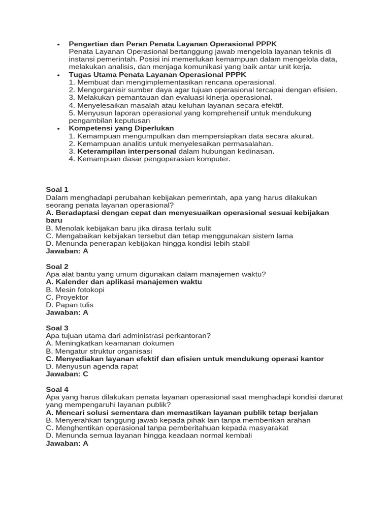 CONTOH SOAL PENATA LAYANAN OPERASIONAL - Copy | PDF