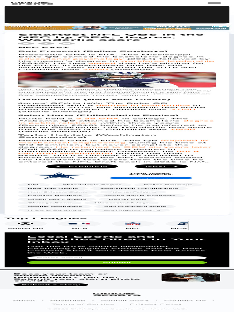 Smartest NFC QBs by GPA and Wonderlic | PDF | Dallas Cowboys | New York ...
