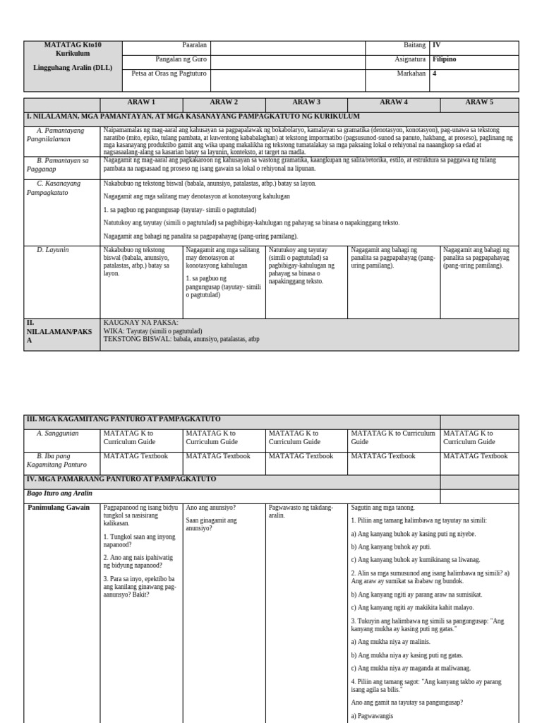 Q4 Filipino DLL Week-4 | PDF
