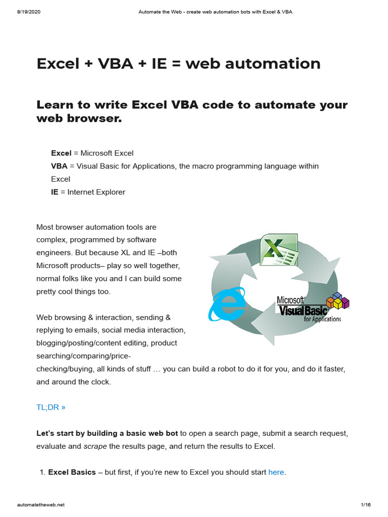 Automate The Web - Create Web Automation Bots With Excel & VBA | PDF | Microsoft Excel | Visual ...