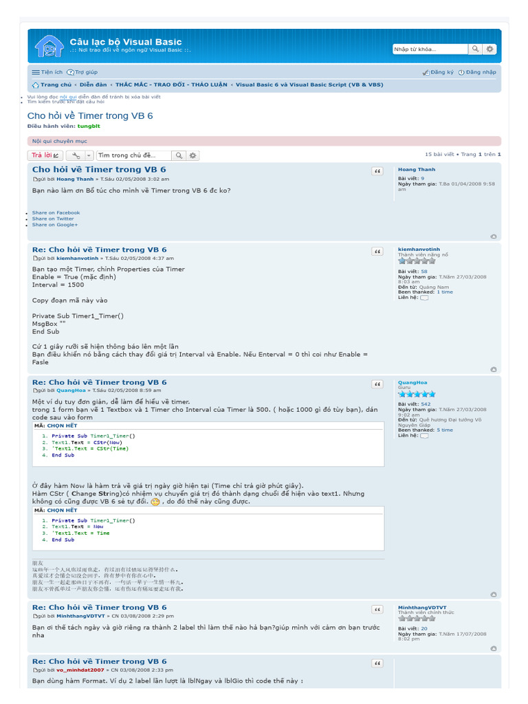 Cho hỏi về Timer trong VB 6 - Câu lạc bộ Visual Basic | PDF