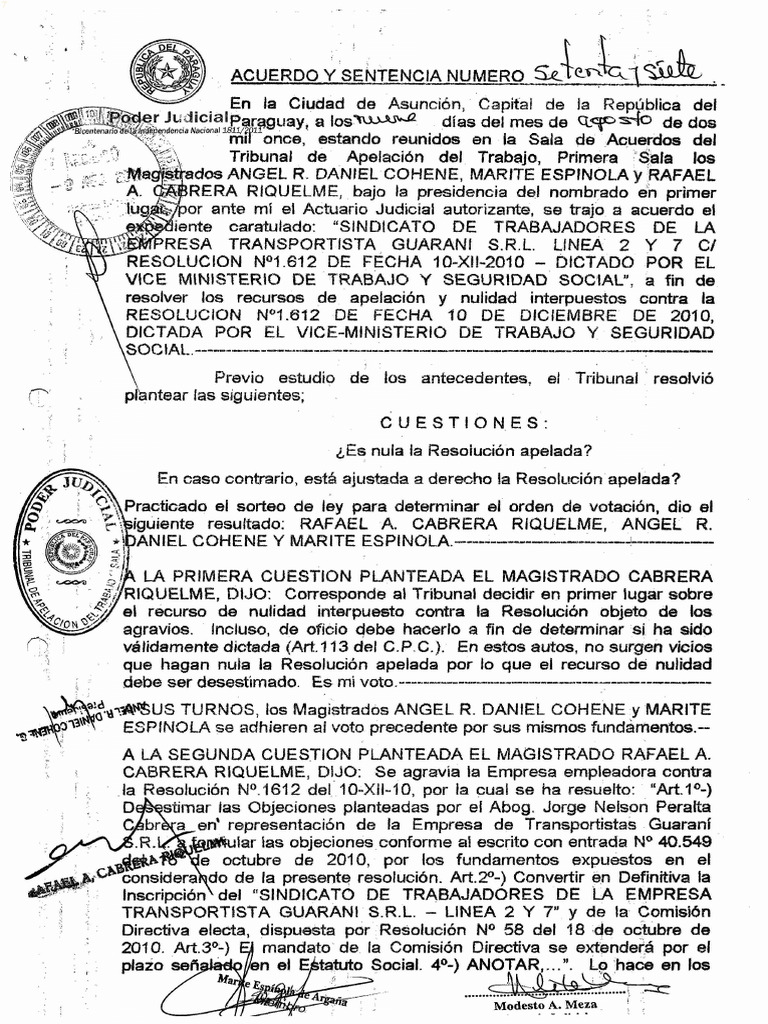 007 - Jurisprudencia Inscripcion de Sindicato Ante VMT | PDF | Apelación