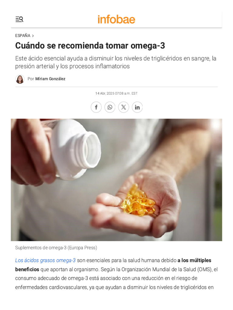 Cuándo Se Recomienda Tomar Omega-3 - Infobae | PDF | Ácido Graso Omega 3