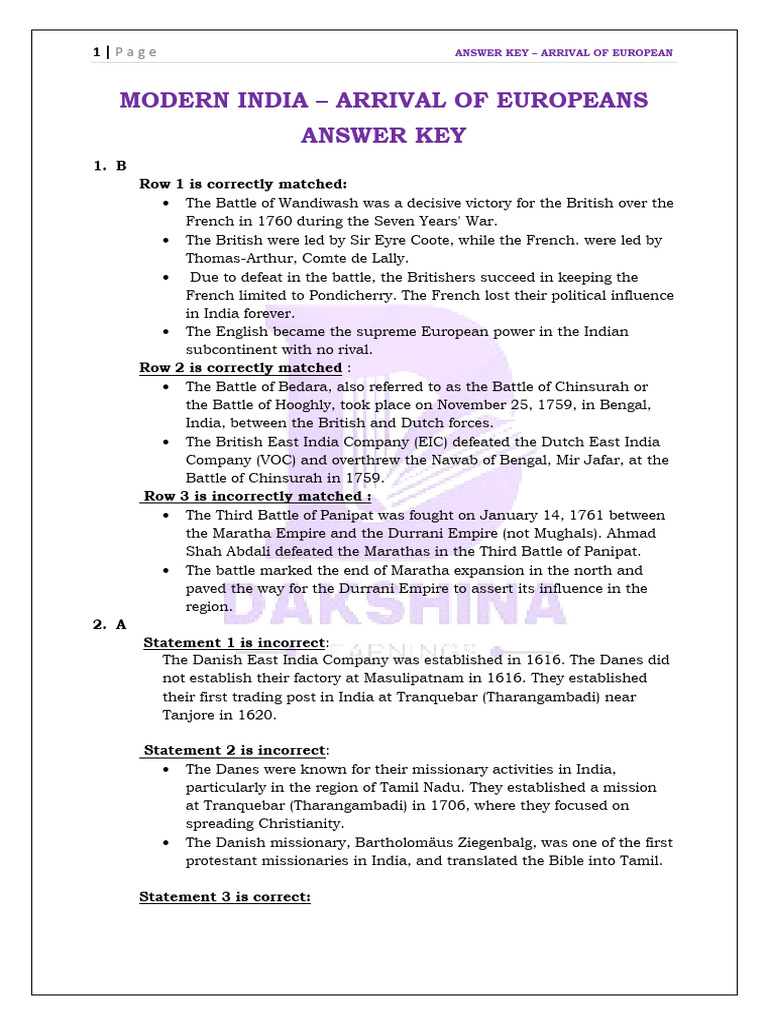 ANSWERS - Arrival of Europeans | PDF