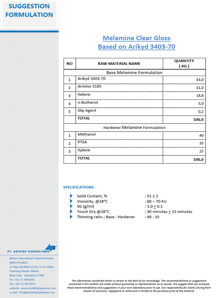 Melamine Clear Gloss Based On Arikyd 3403-70 | PDF