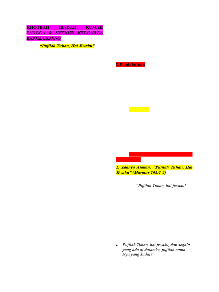Khotbah Mazmur 103 Pujilah Tuhan Hai Jiwaku | PDF