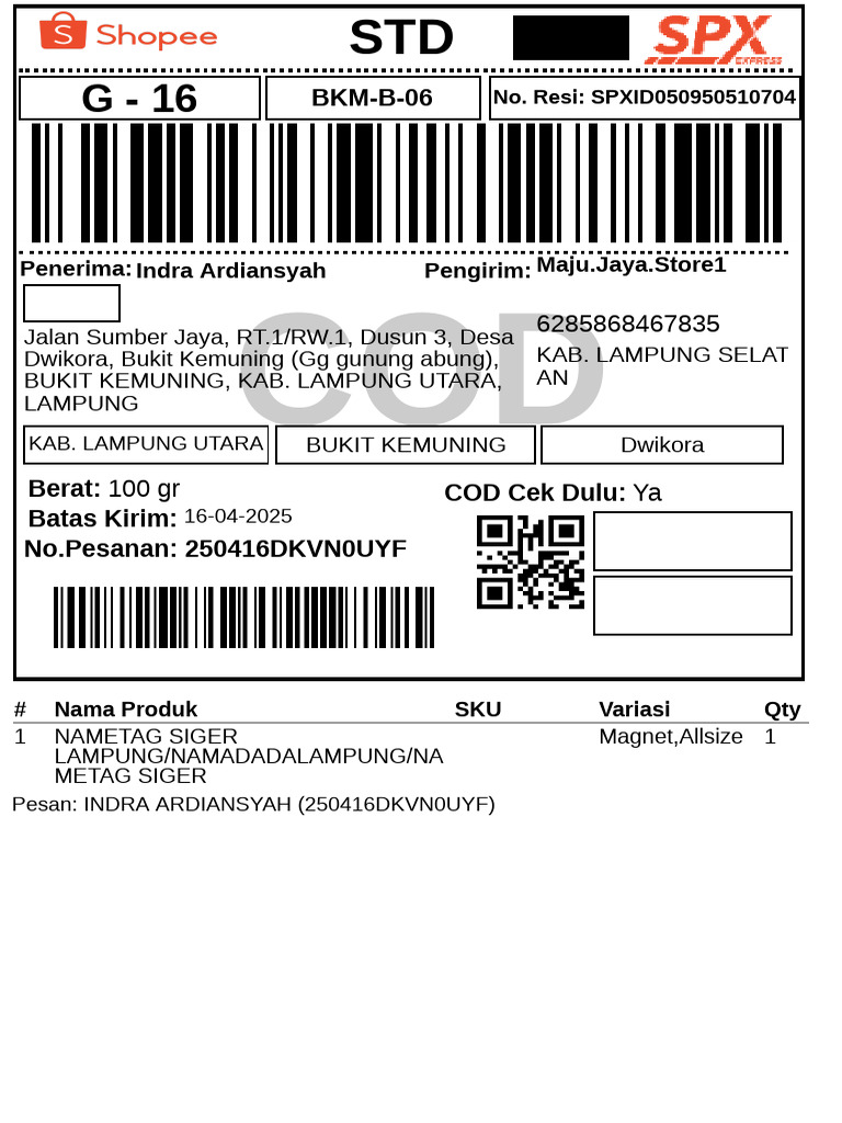 Nama Tag Siger Custom 20x30 cm | PDF