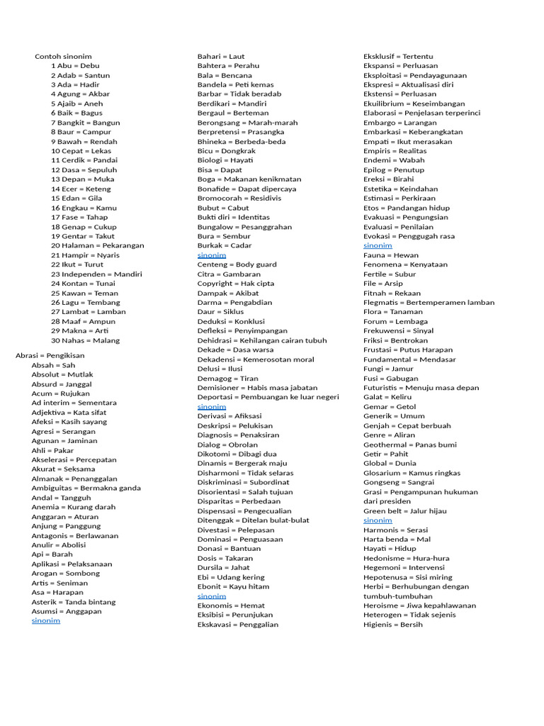 Contoh Sinonim | PDF