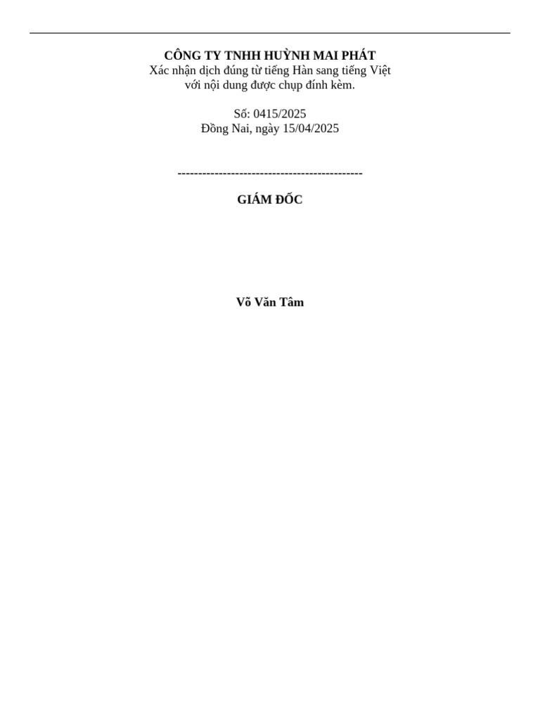 Công Ty TNHH Hu NH Mai Phát. 1 Chu Ky - Han | PDF
