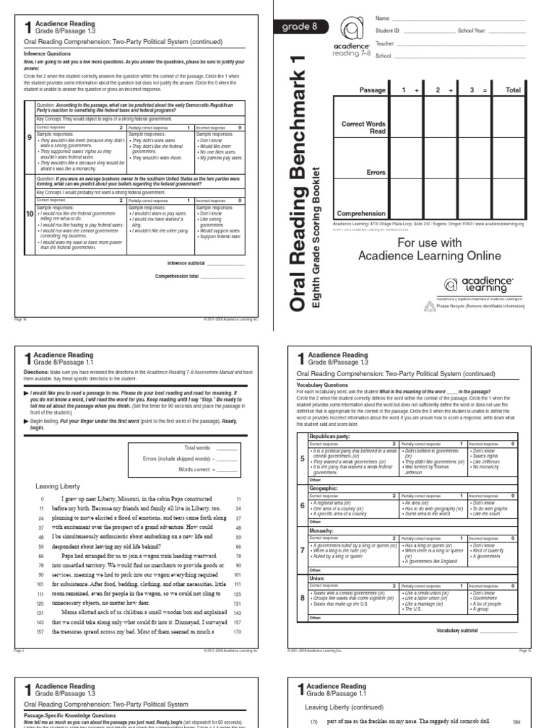 AcadienceReading 7-8 OR Scoring G8 BM1 ALO | PDF | Reading ...