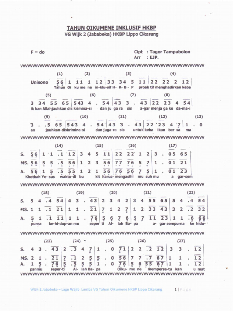 Partitur Lagu Wajib VG Oikumene20240817 | PDF