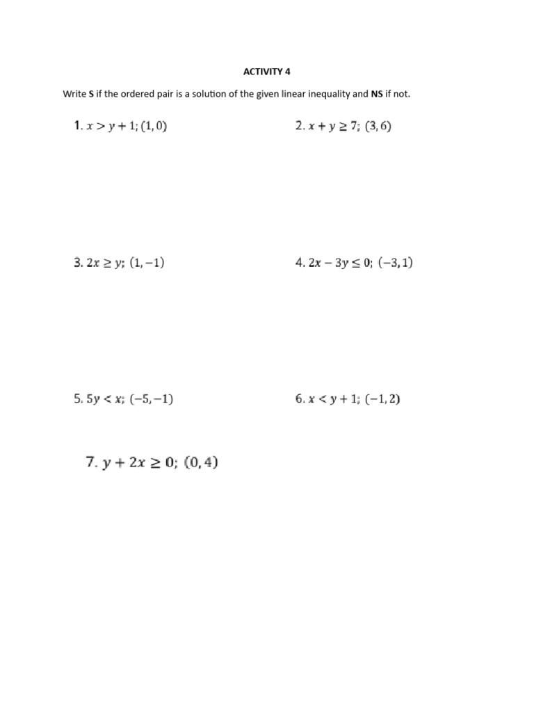 Linear Inequality Solutions Activity | PDF