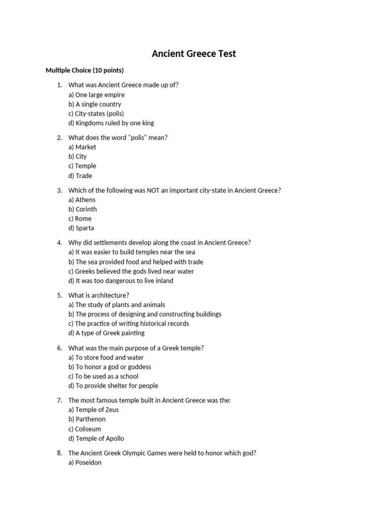 Ancient Greece Test | PDF | Ancient Greece | Column
