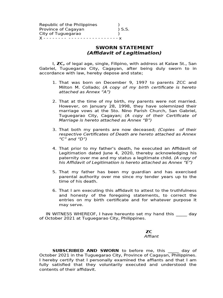 Affidavit of Legitimation | PDF