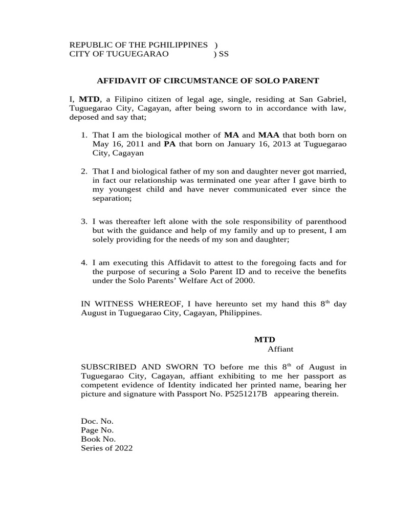 Affidavit of Circumstance of Solo Parent | PDF