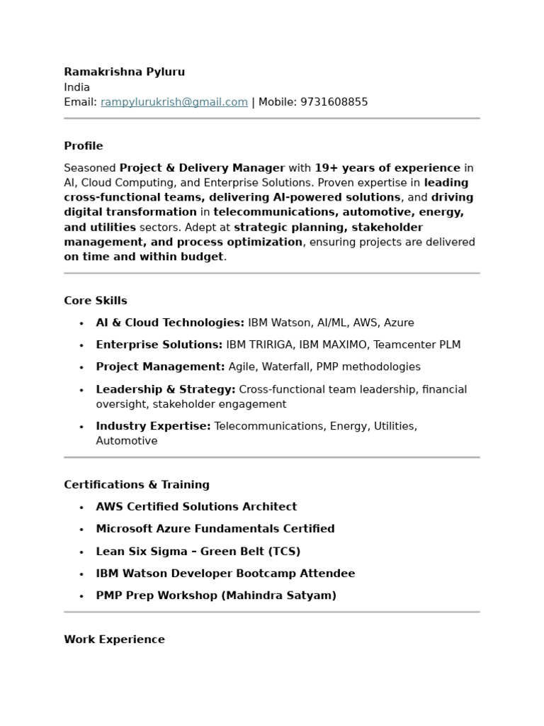 Ramakrishna Pyluru - CV - 10 - 3-5 | PDF | Cloud Computing | Business