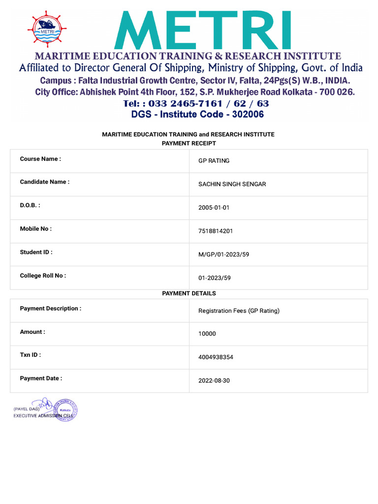 GP Rating Registration Receipt | PDF